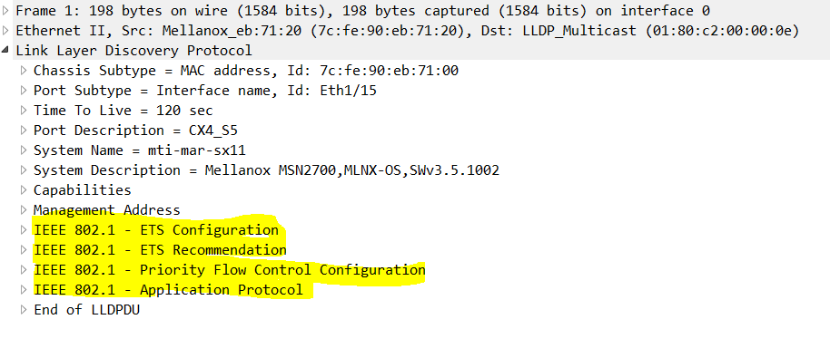 LLDP DCBX Packet Format Examples IEEE and CEE (wireshark)