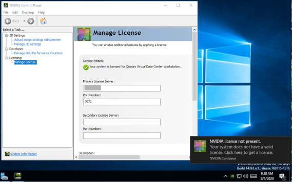 The "NVIDIA license not present" notification appears even for VMs for ...