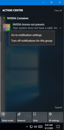 The "NVIDIA license not present" notification appears even for VMs for ...